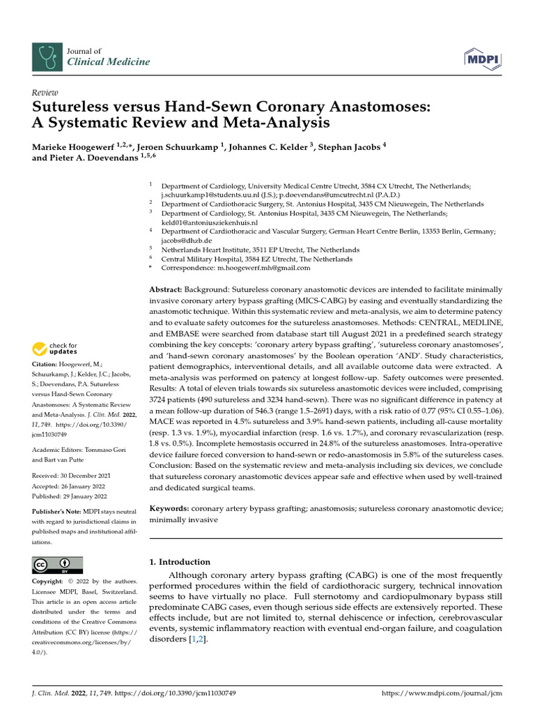 Sutureless Vs Handsewn Coronary Anastomosis | PDF | Coronary Artery ...