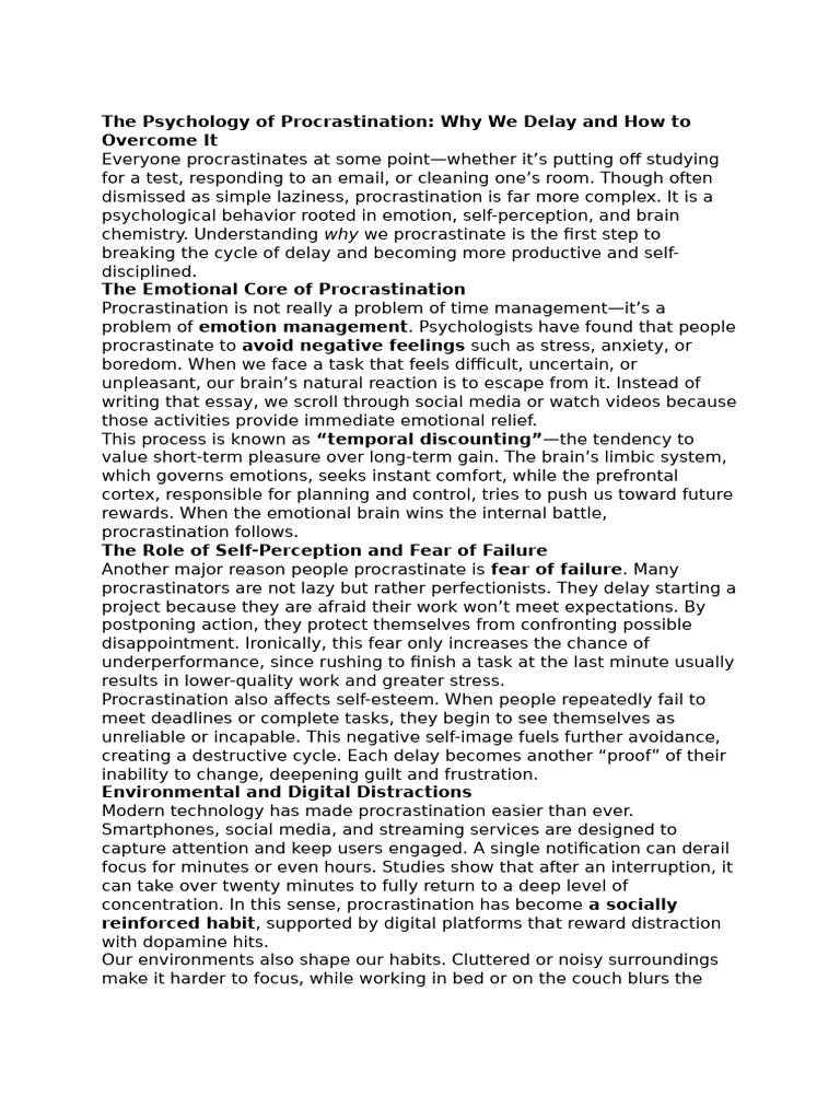 The Psychology of Procrastination | PDF | Professional Skills ...