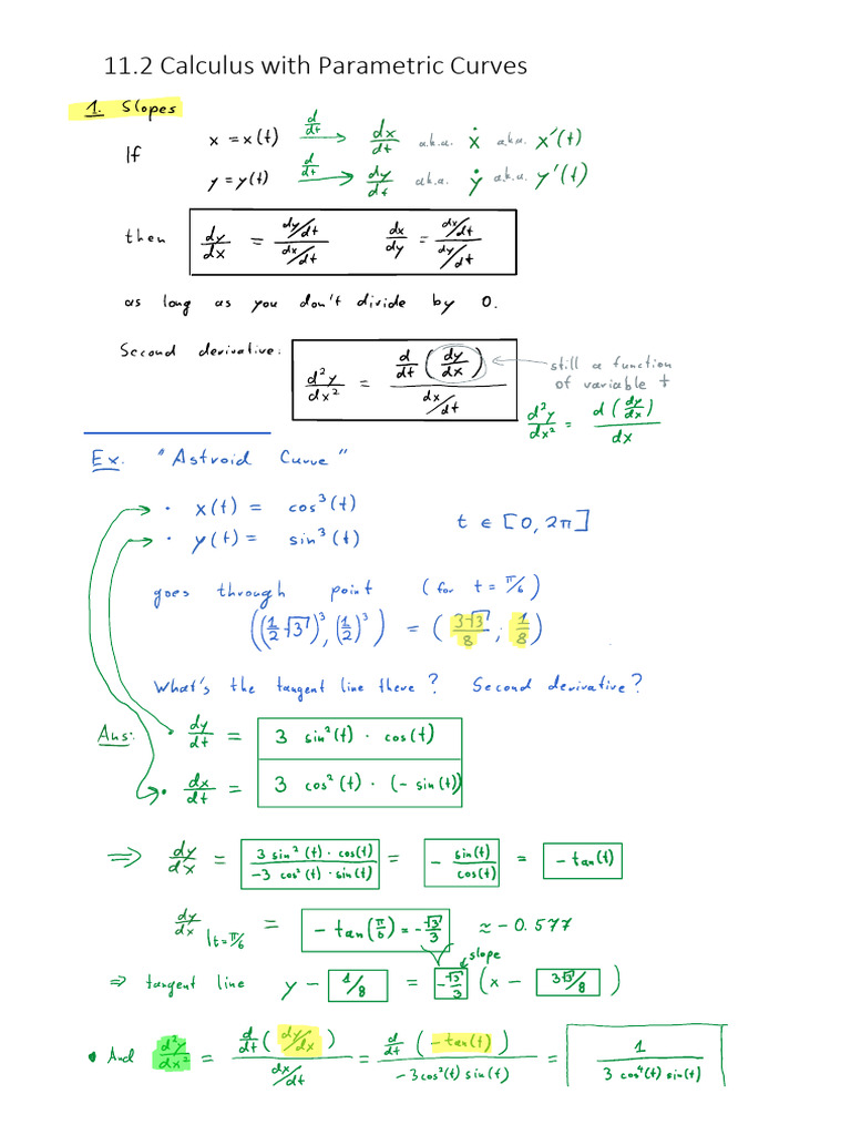 11 2 Calculus With Parametric Curves Pdf