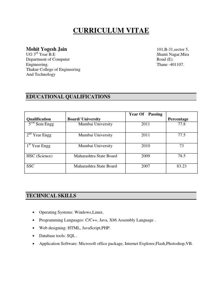 Mohit Jain's Engineering CV | PDF | Art | Computers