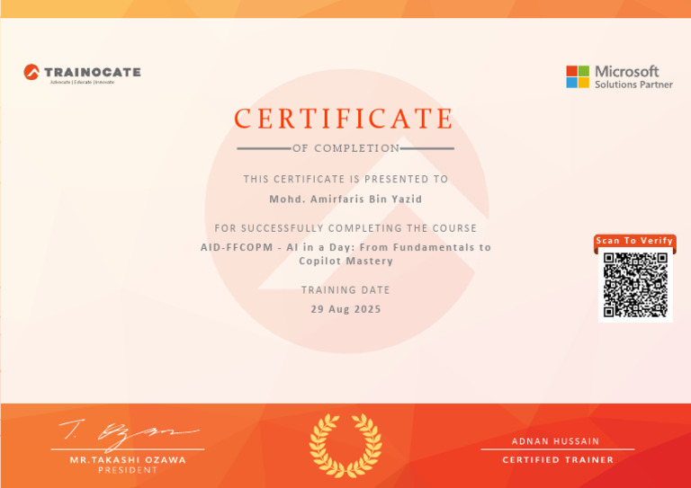 Trainocate-Certificate-UTC-9!18!2025 1 16 21 AM | PDF