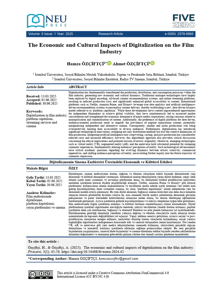 The Economic and Cultural Impacts of Digitalization On The Film ...