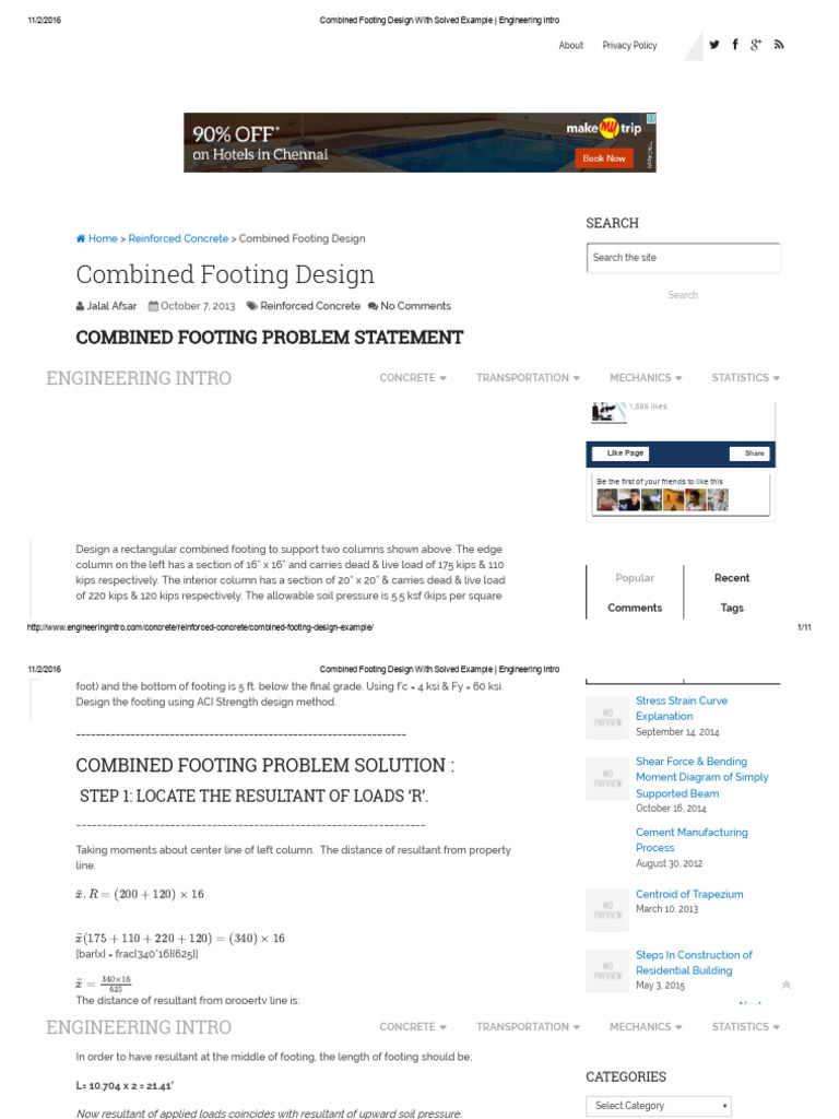 Combined Footing Design Example Guide | PDF | Bending | Reinforced Concrete