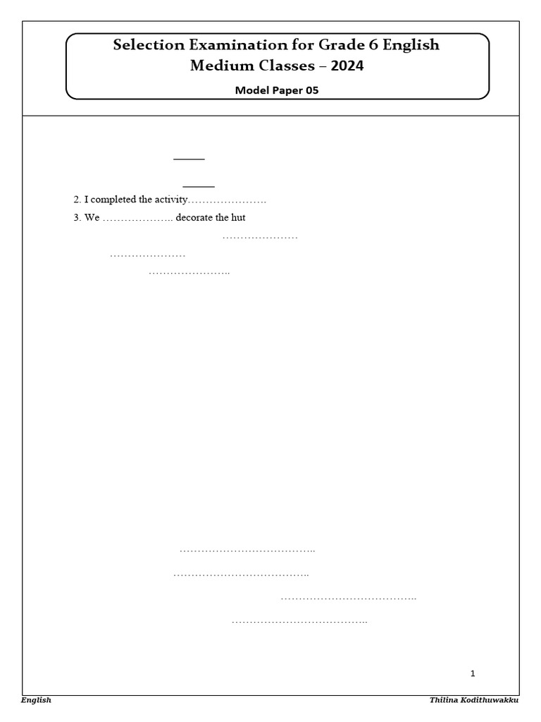 Grade 6 English Model Paper 2024 | PDF