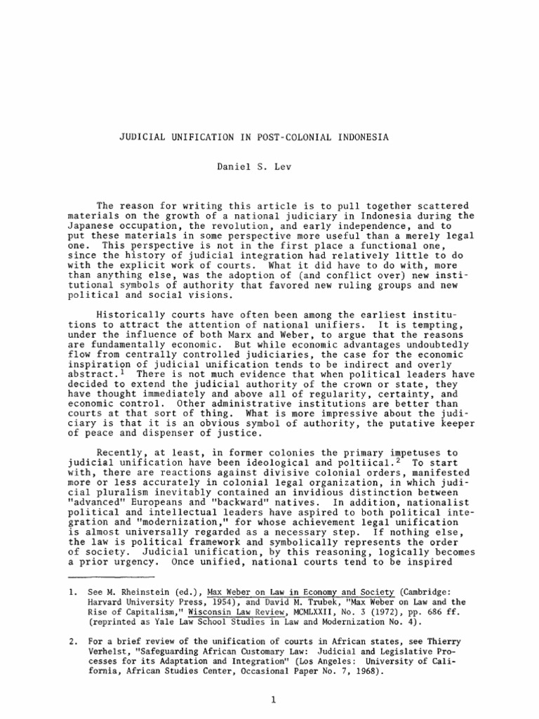 Daniel S Lev - Judicial Unification in Post Colonial Indonesia | PDF