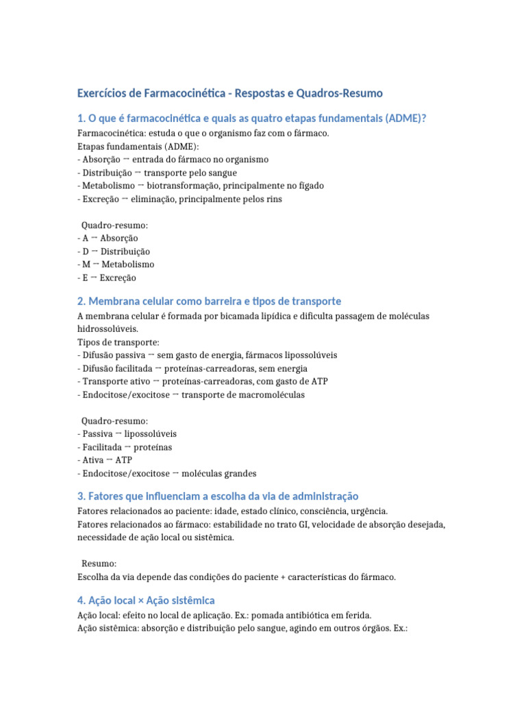 Exercicios Farmacocinetica | PDF | Farmacocinética | Farmacologia