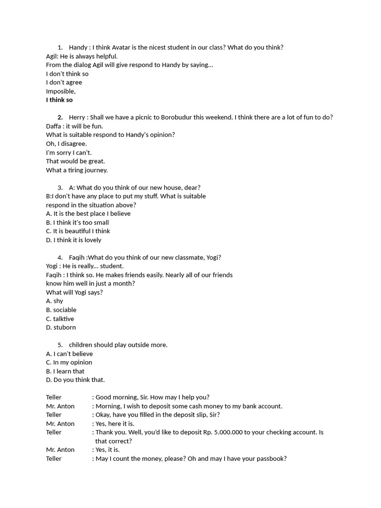 Student Conversations and Banking Basics | PDF | Banks | Money