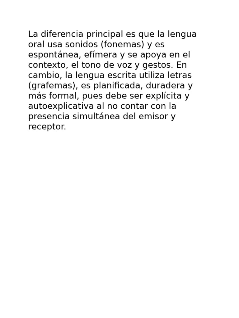 Diferencias entre lengua oral y escrita | PDF