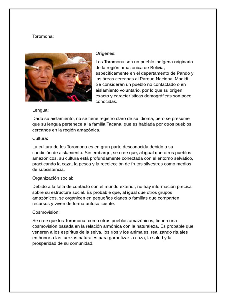 Pueblos indígenas de Bolivia: Toromona, Uruchipaya, Weenhayek, Yaminawa ...