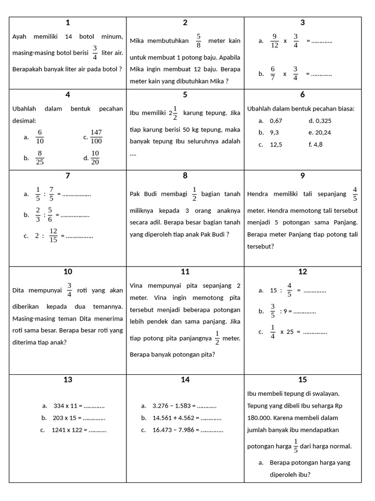 Matematika - Soal Perkalian Dan Pembagian Pecahan | PDF