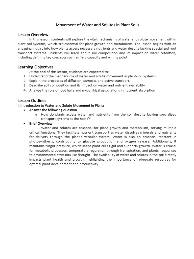 10 Movement of Water Solutes in Plant Soils Learning Material | PDF ...