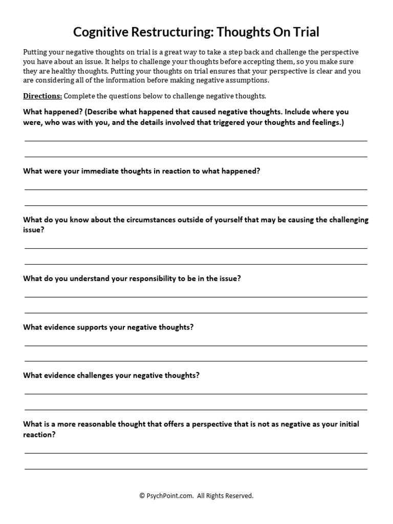 Cognitive Restructuring Thoughts On Trial | PDF