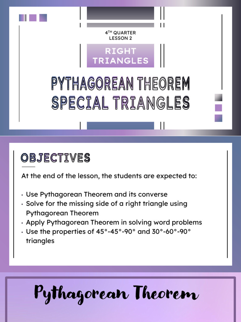 Q4 L2 Right Triangles Pythagorean Theorem | PDF | Triangle | Pythagoras