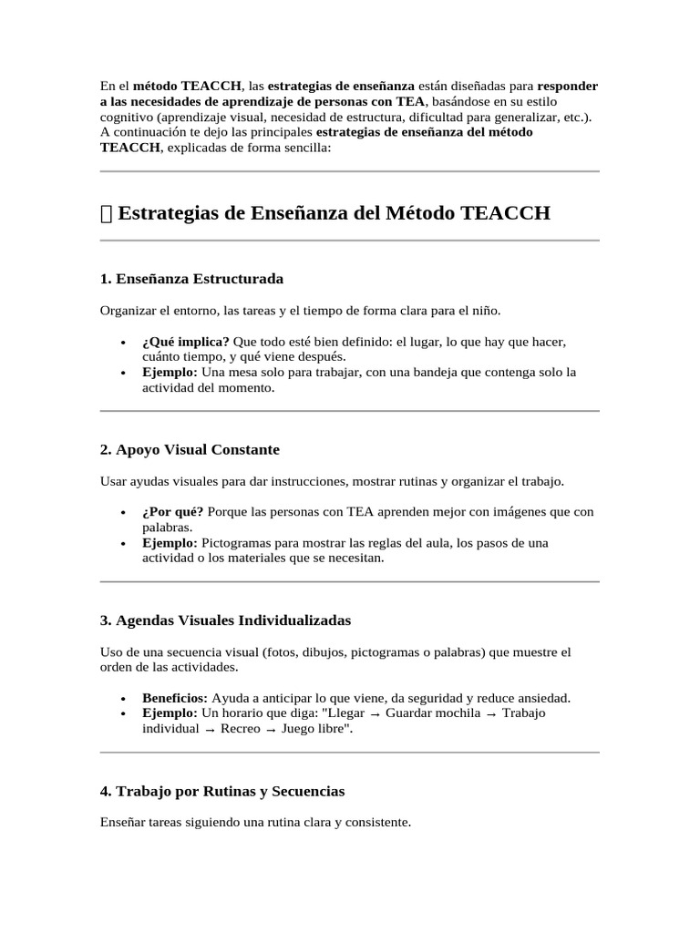 Estrategias del Método TEACCH | PDF | Enseñando | Aprendizaje