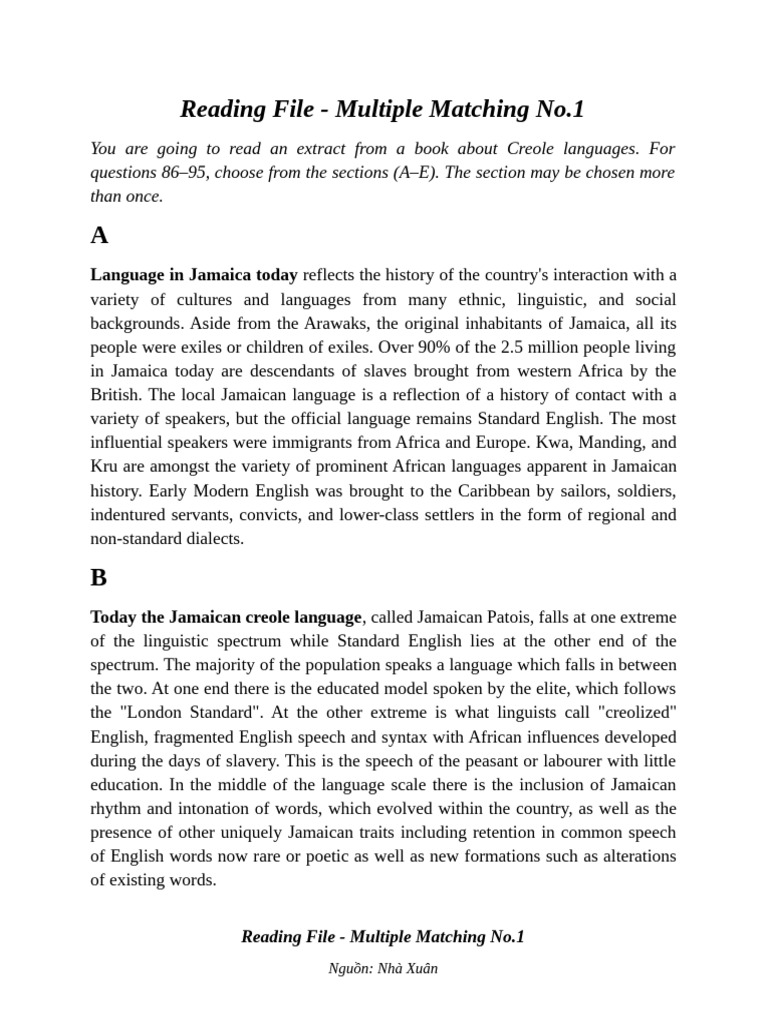 Reading File - Multiple Matching No.1 | PDF | English Language | Jamaica