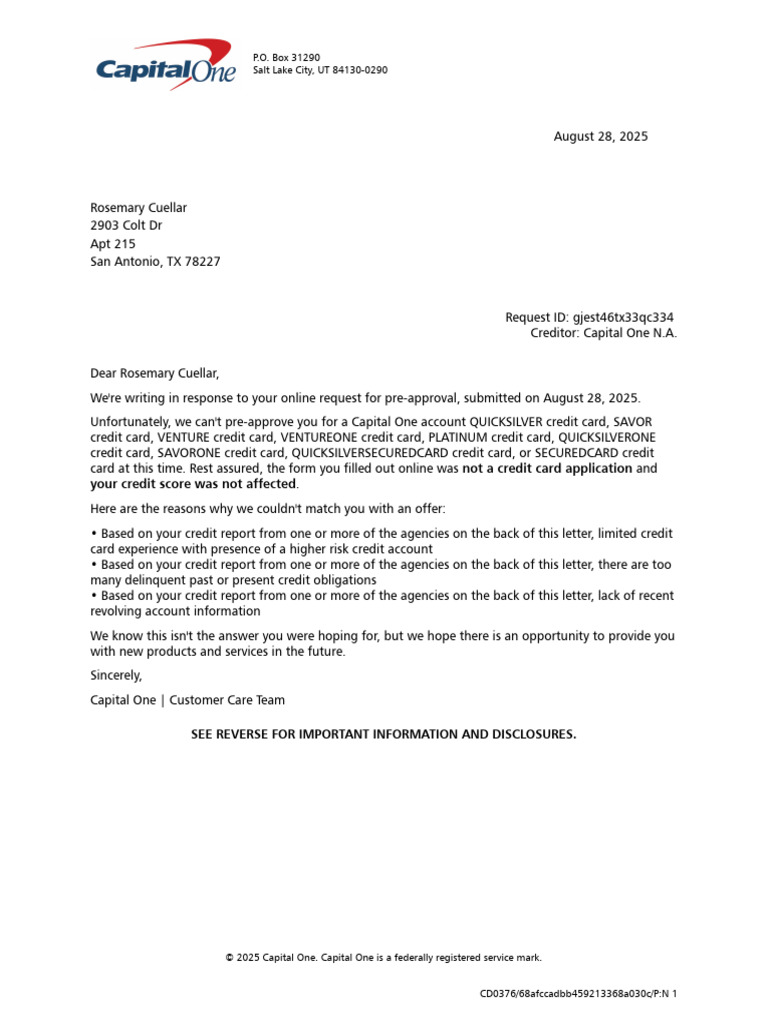 Adverse Action Letter | PDF | Credit History | Credit