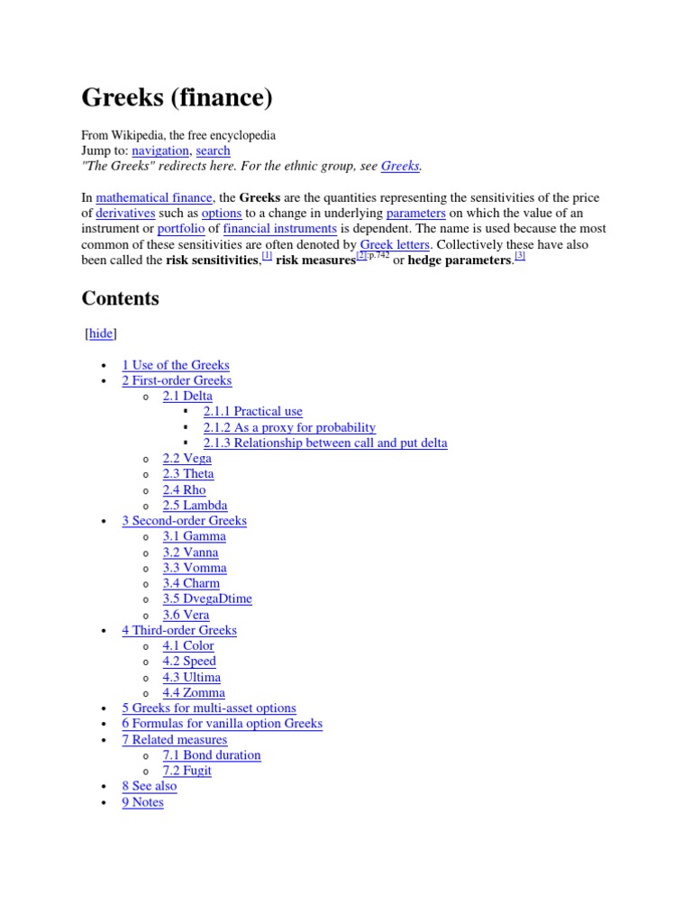 Greeks (Finance) : "The Greeks" Redirects Here. For The Ethnic Group ...