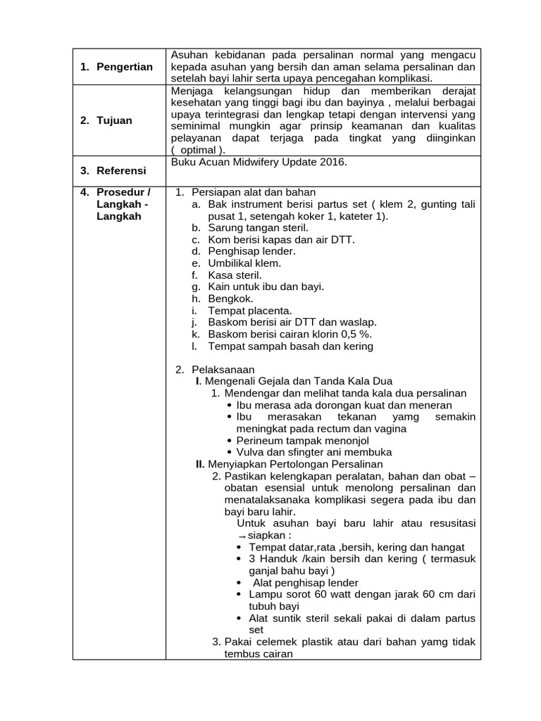Sop Persalinan Normal | PDF