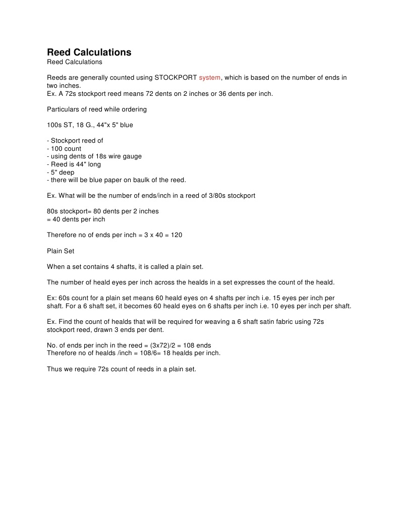 Reed Calculations | PDF