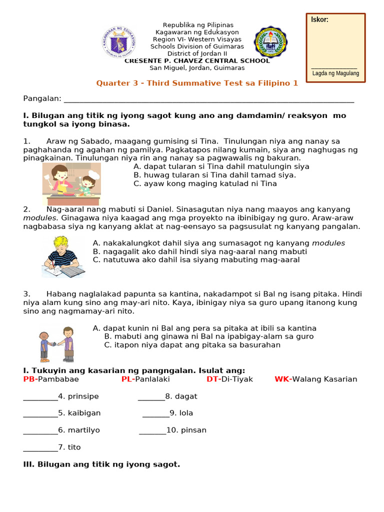 Q3 FILIPINO 3rd 4th Summative Test | PDF
