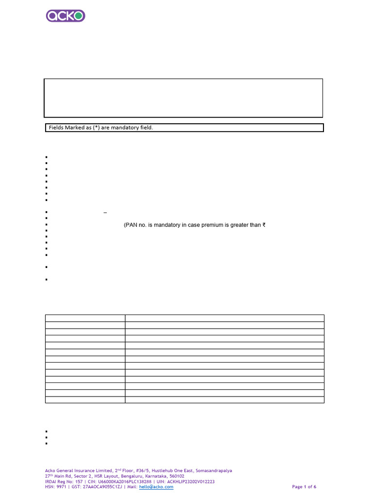 Acko Specially Abled Health Cover Form | PDF | Insurance | Hypertension