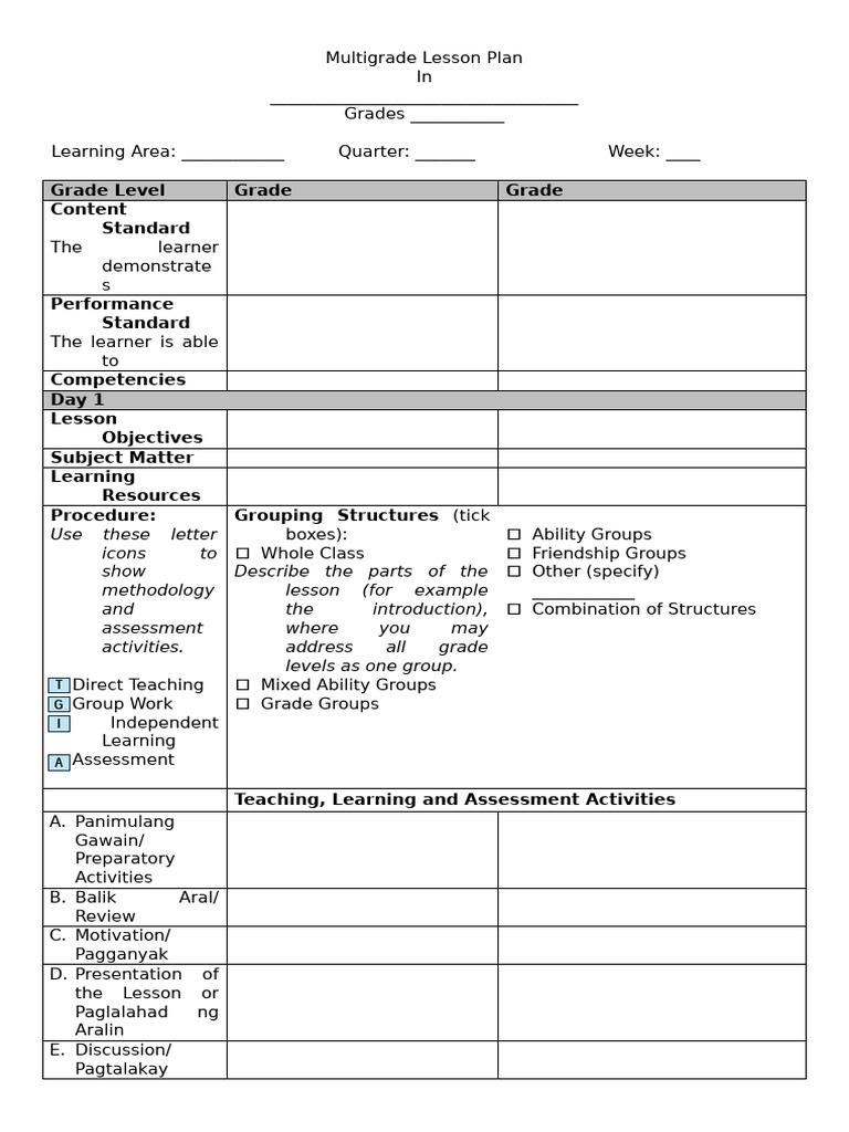 Multigrade Lesson Plan Format | PDF