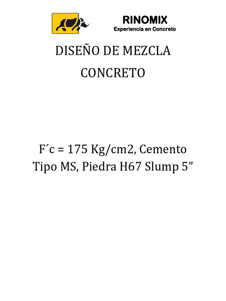 Diseño de Mezcla de Concreto RINOMIX | PDF | Hormigón | Cemento