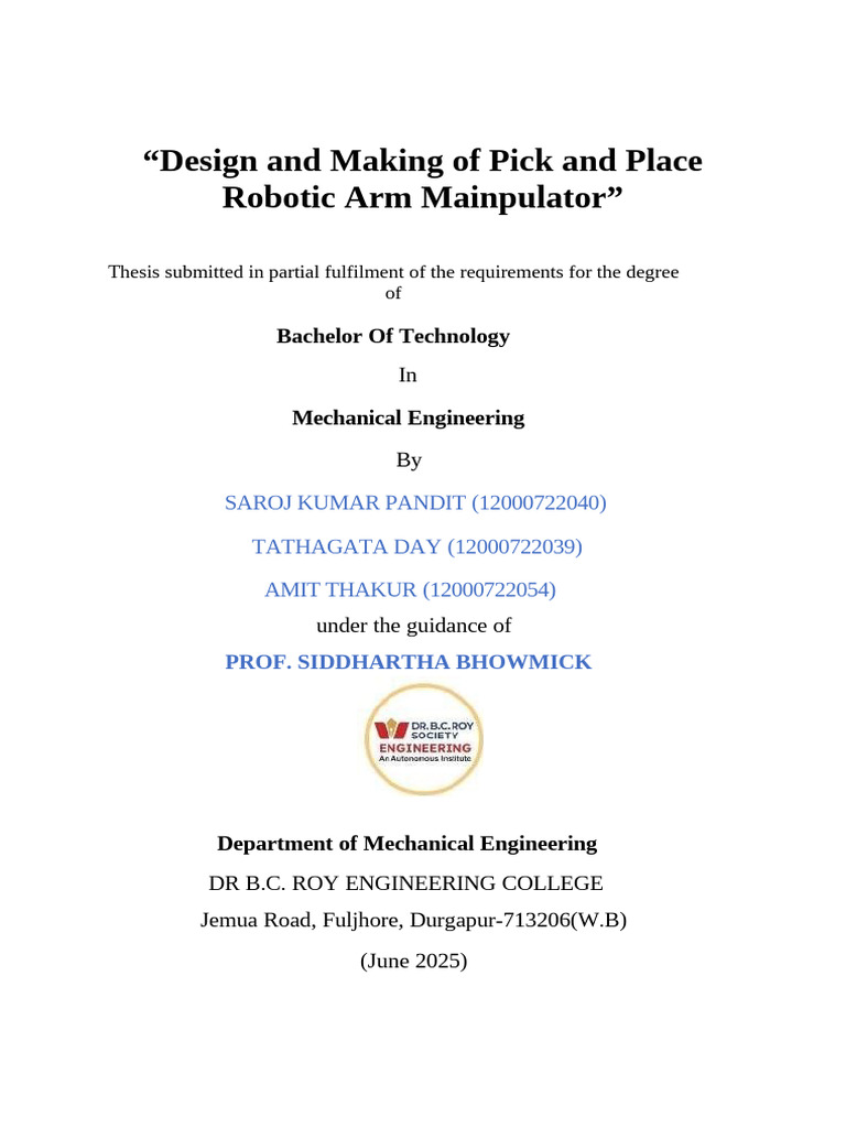 Design and Making of Pick and Place Robotic Arm Mainpulator | PDF