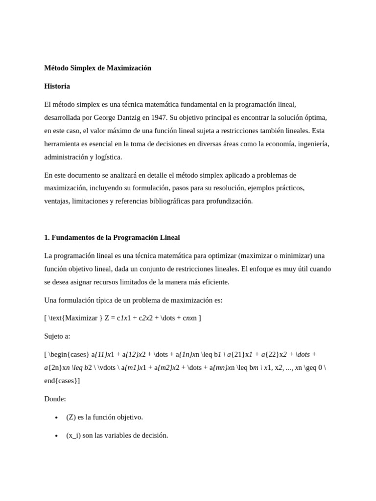 Método Simplex de Maximización | PDF | Algoritmos | Análisis matemático