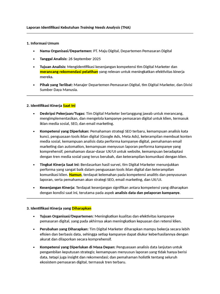 Lap TNA Dan Langkah Selanjutnya DESAIN Pelatihan | PDF