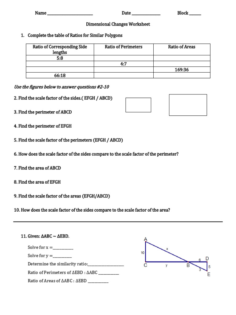Dimensional Changes Worksheet Answers | PDF | Area | Euclidean Geometry