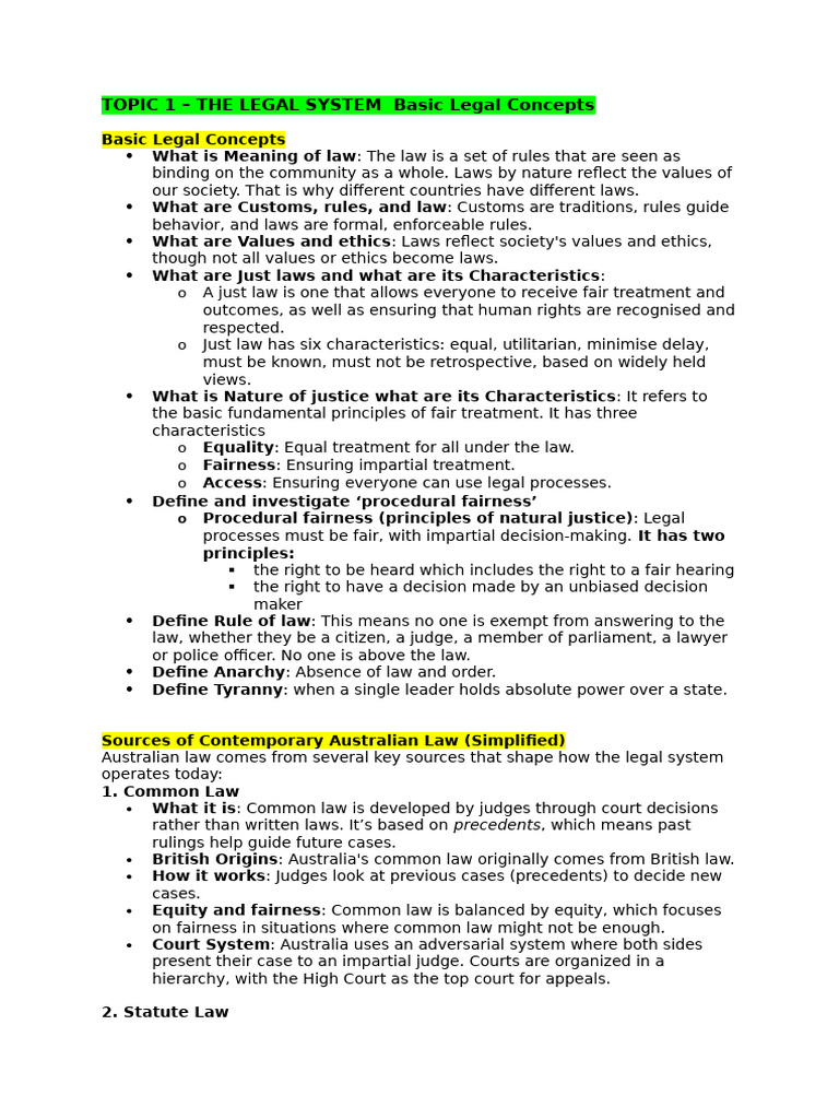 Legal Studies - Basic Legal Concepts | PDF | Common Law | Justice