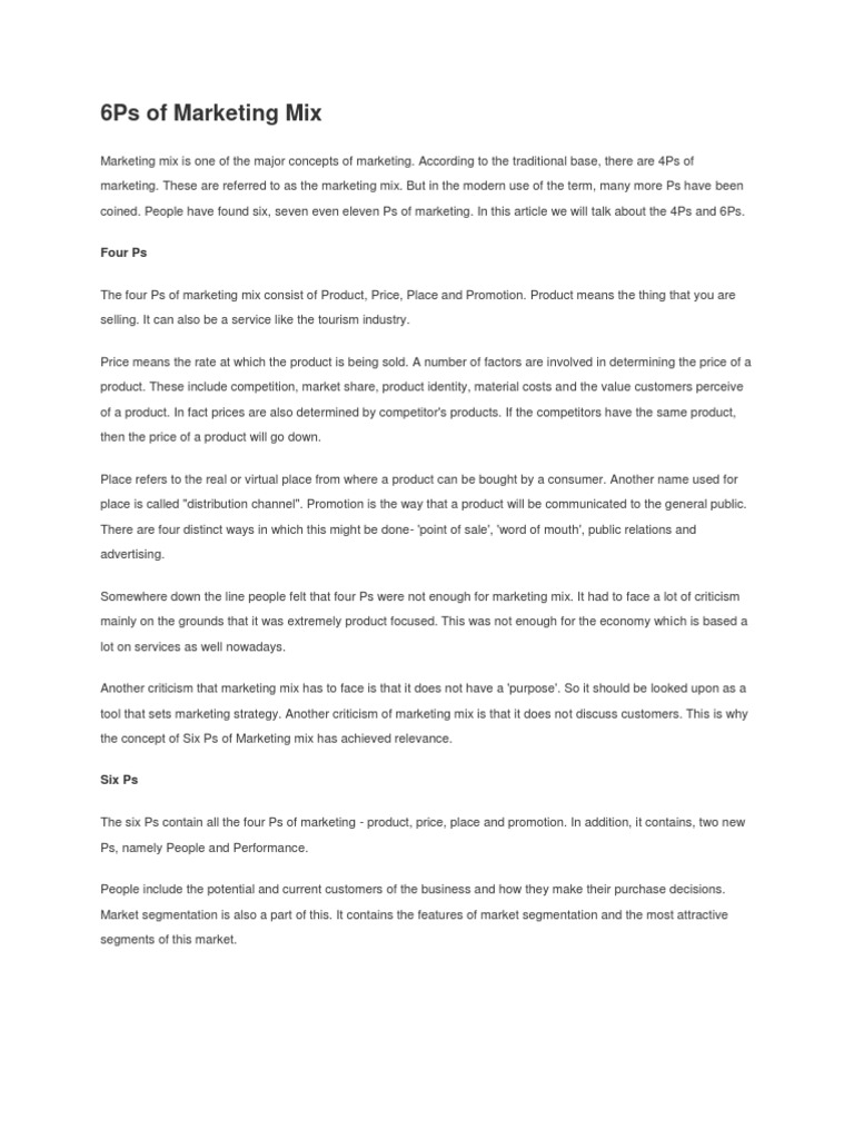6Ps of Marketing Mix | PDF | Marketing | Market Segmentation