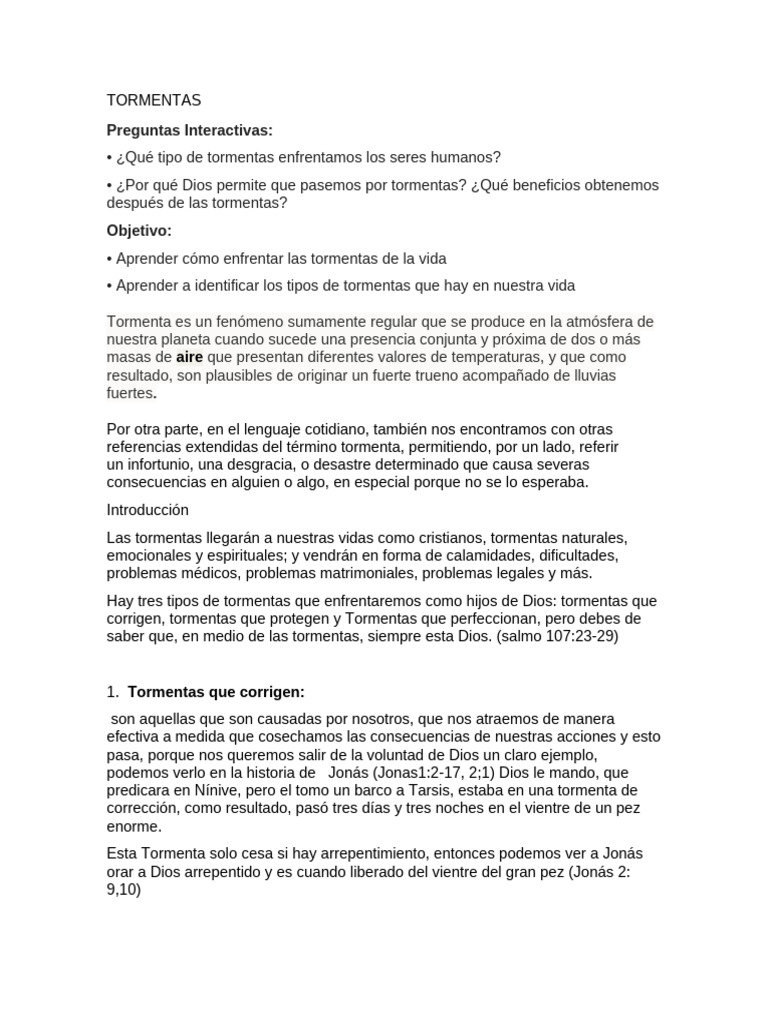 Enfrentando Tormentas en la Vida | PDF | Tormentas | Jonás