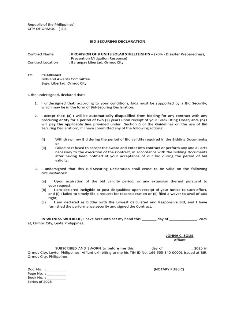 Bid Securing Declaration | PDF | Common Law | Government