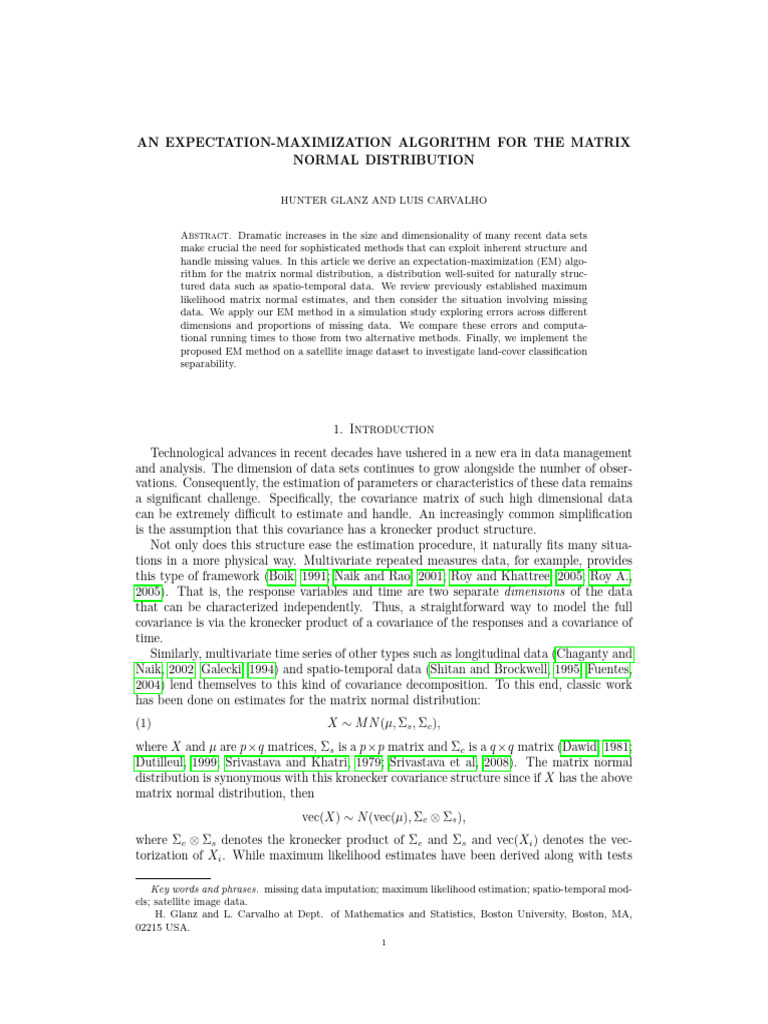An Expectation-Maximization Algorithm For The Matrix Normal Distribution (2013) - Glanz | PDF ...
