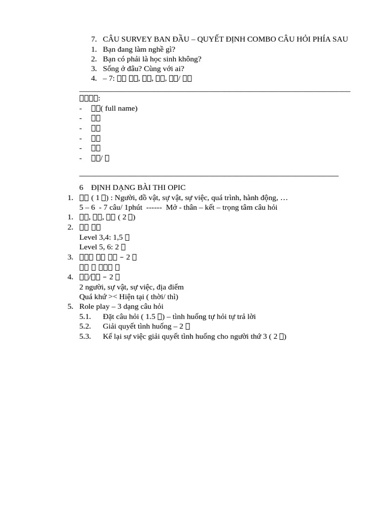 Form Đề Thi Opic | PDF