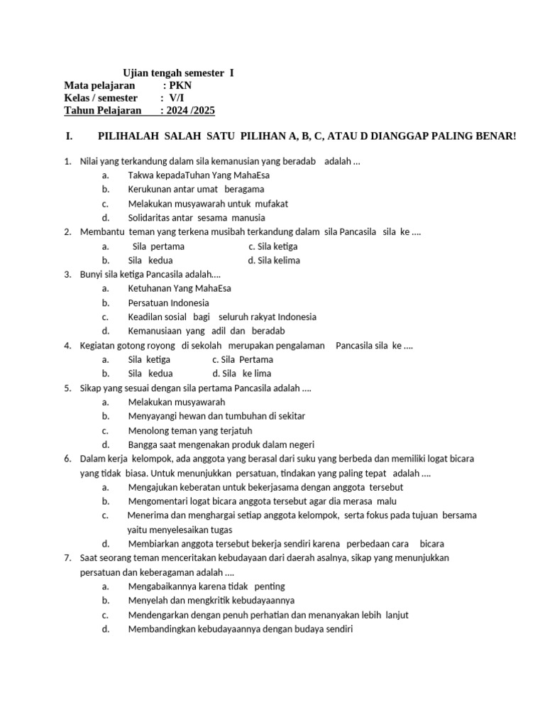 UTS PKN KLS 5 | PDF