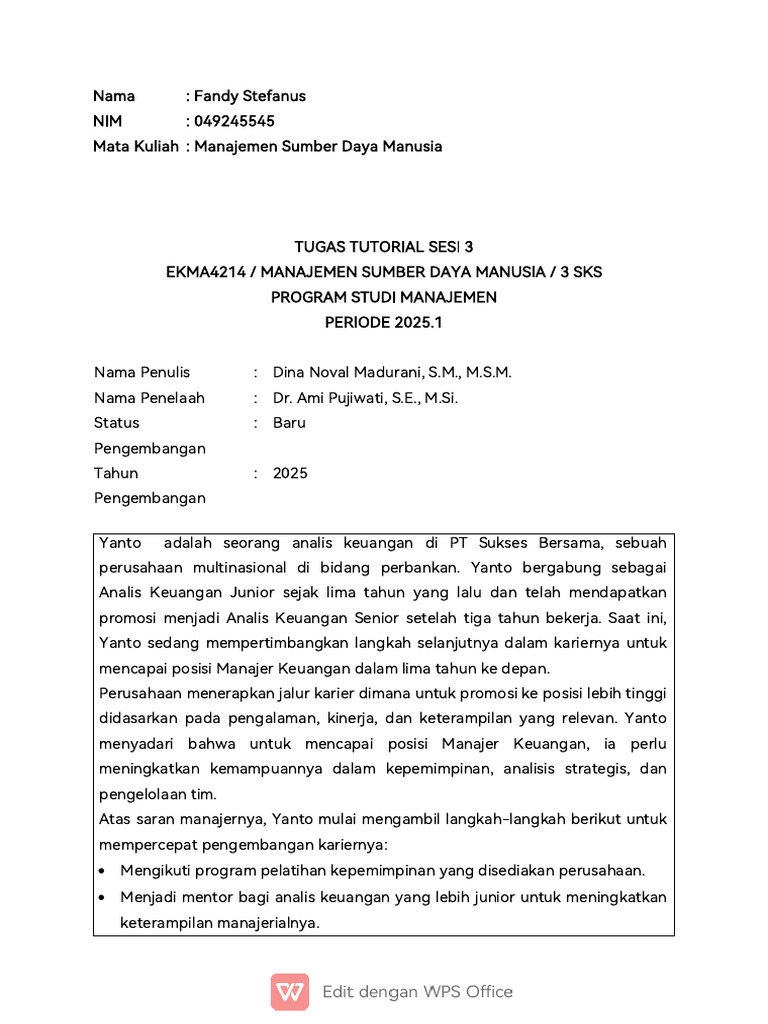 Tugas 3_Manajemen Sumber Daya Manusia_Fandy Stefanus | PDF