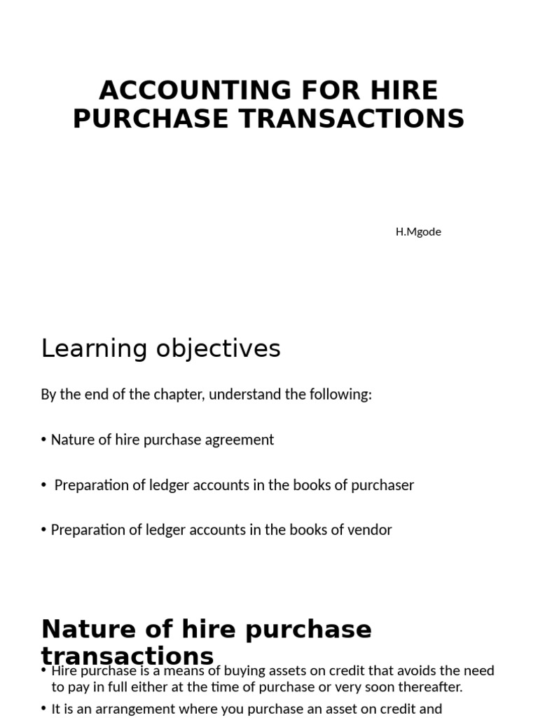 Hire Purchase Accounting Explained | PDF | Depreciation | Expense