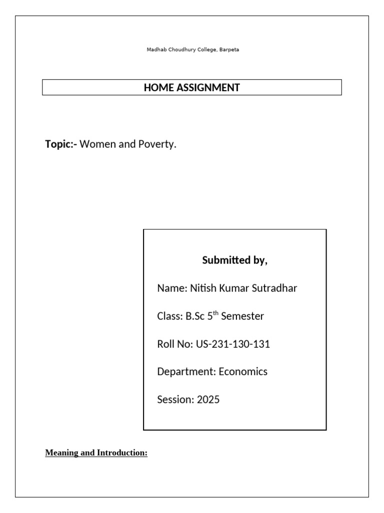 Home Assignment 1 | PDF | Poverty | Poverty & Homelessness