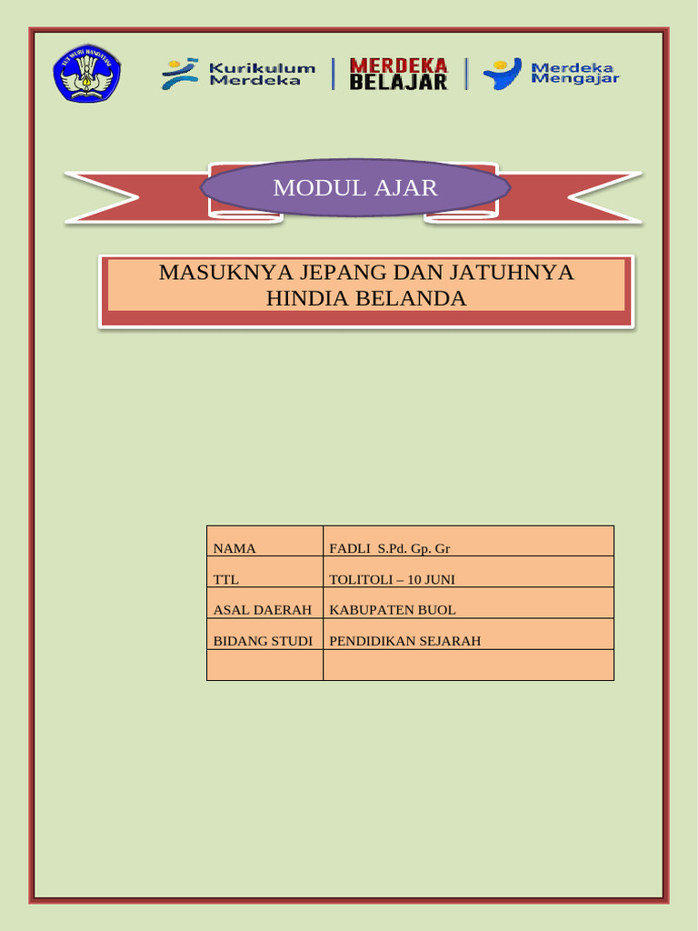 Modul Ajar 1 Masuknya Jepang Dan Jatuhnya Hindia Belanda | PDF