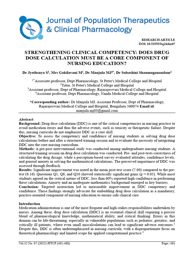 Drug Dose Calculation in Nursing Education | PDF | Pharmacology | Dose ...