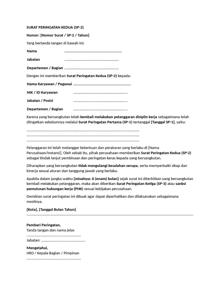 Surat Peringatan Kedua | PDF