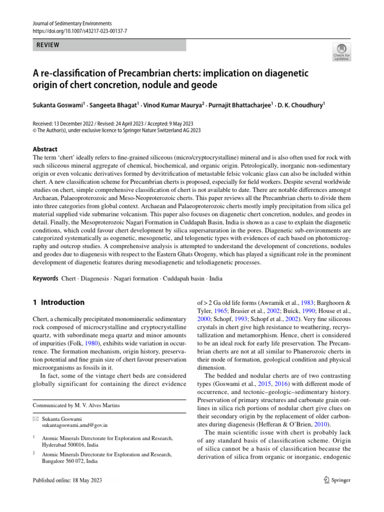 A Re Classification of Precambrian Cherts Implication On Diagenetic ...