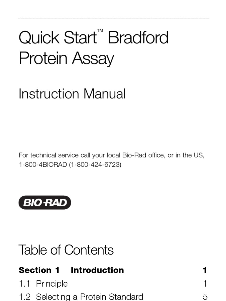 Quick Start Bradford Protein Assay: Instruction Manual | PDF | Chemical ...