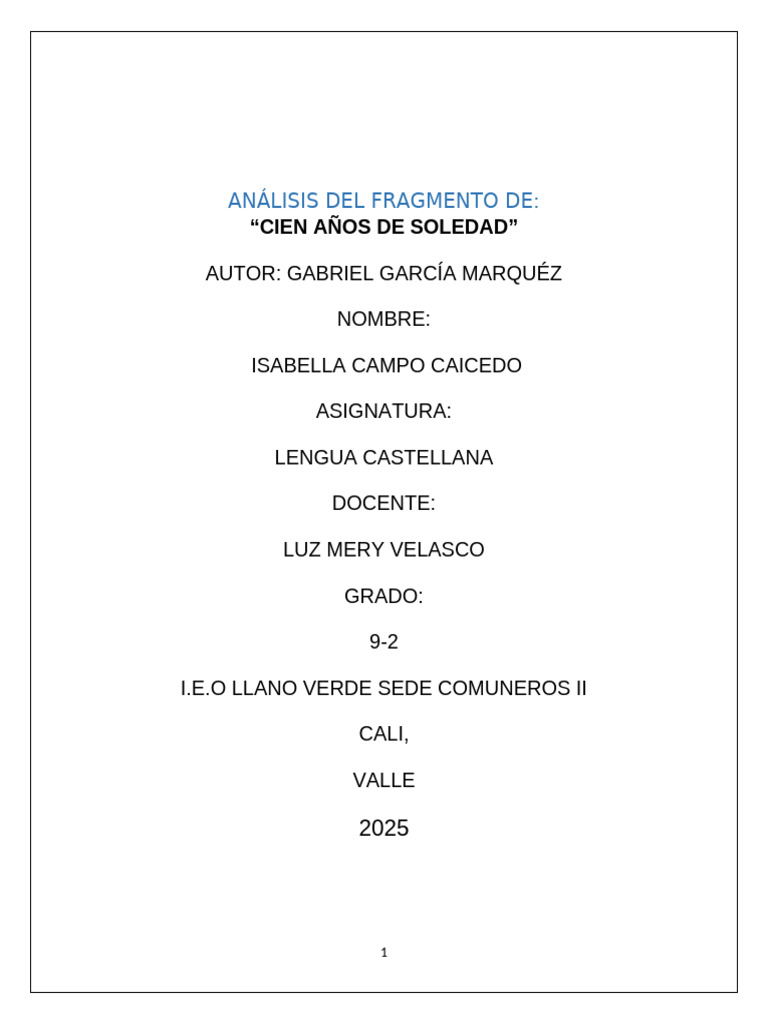 Análisis de "Cien años de soledad" | PDF | Gabriel García Márquez ...