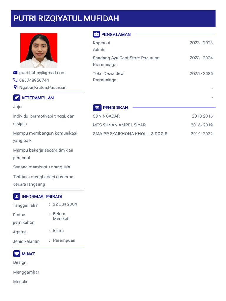 Profil Putri Rizqiyatul Mufidah | PDF
