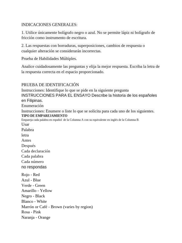 Instrucciones para la Prueba de Habilidades | PDF