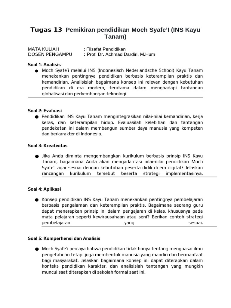 Tugas 13 Pemikiran Pendidikan Moch Syafe'I (INS Kayu Tanam) | PDF